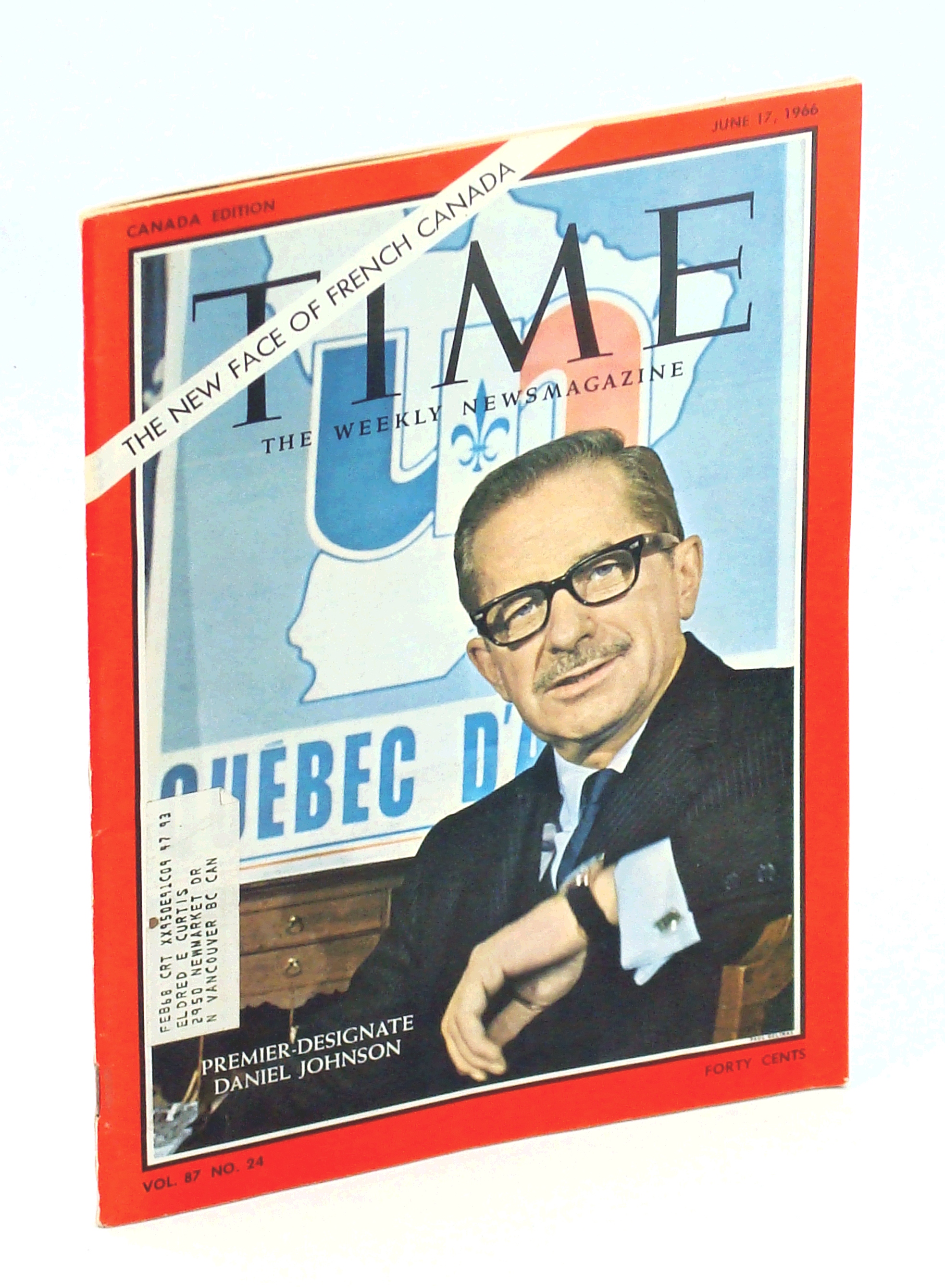 Time Magazine (Canadian Edition) June 17, 1966 - Quebec Premier ...
